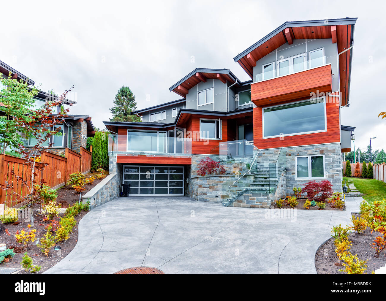 A typical American private house with a garage for a family in a suburb ...