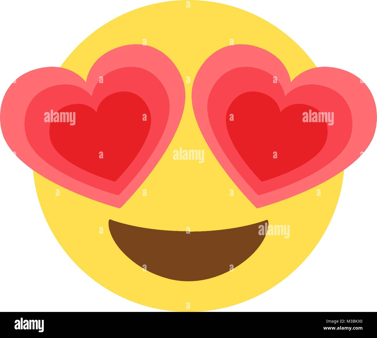 The isolated vector yellow happy face with red heart eyes flat icon ...