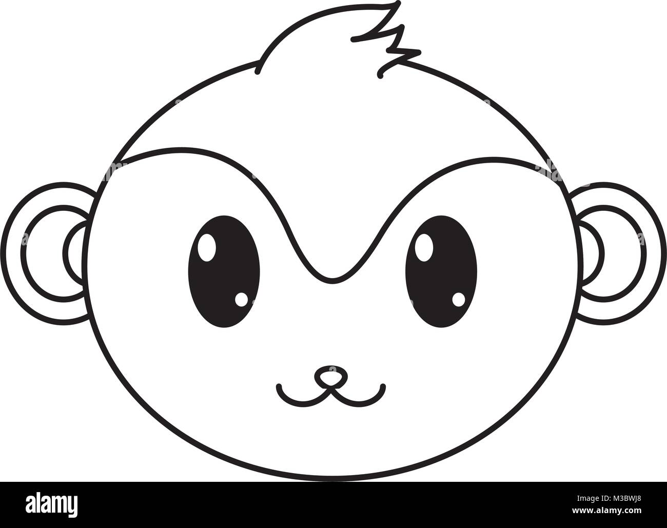 line monkey head cute animal character Stock Vector Image & Art - Alamy