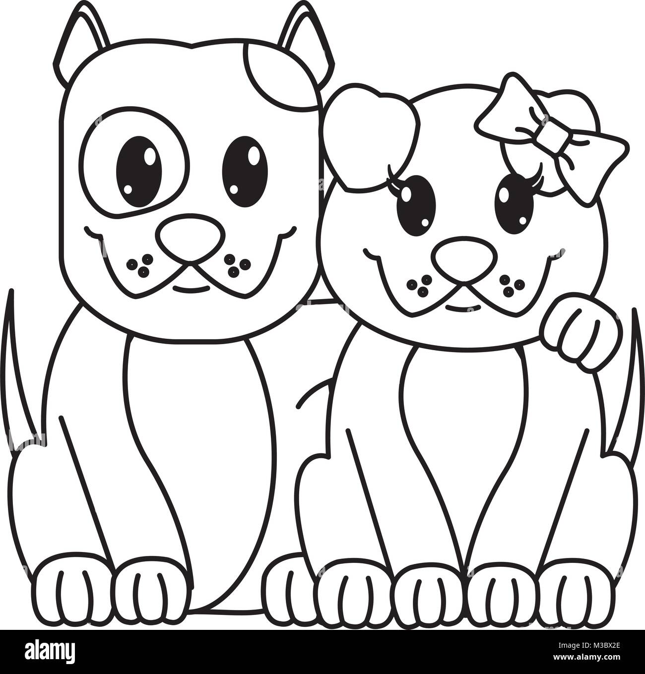 line couple dog cute animal together Stock Vector Image & Art - Alamy