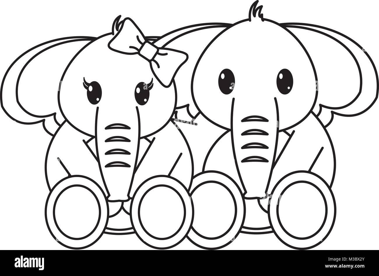 line couple elephant cute animal together Stock Vector Image & Art - Alamy