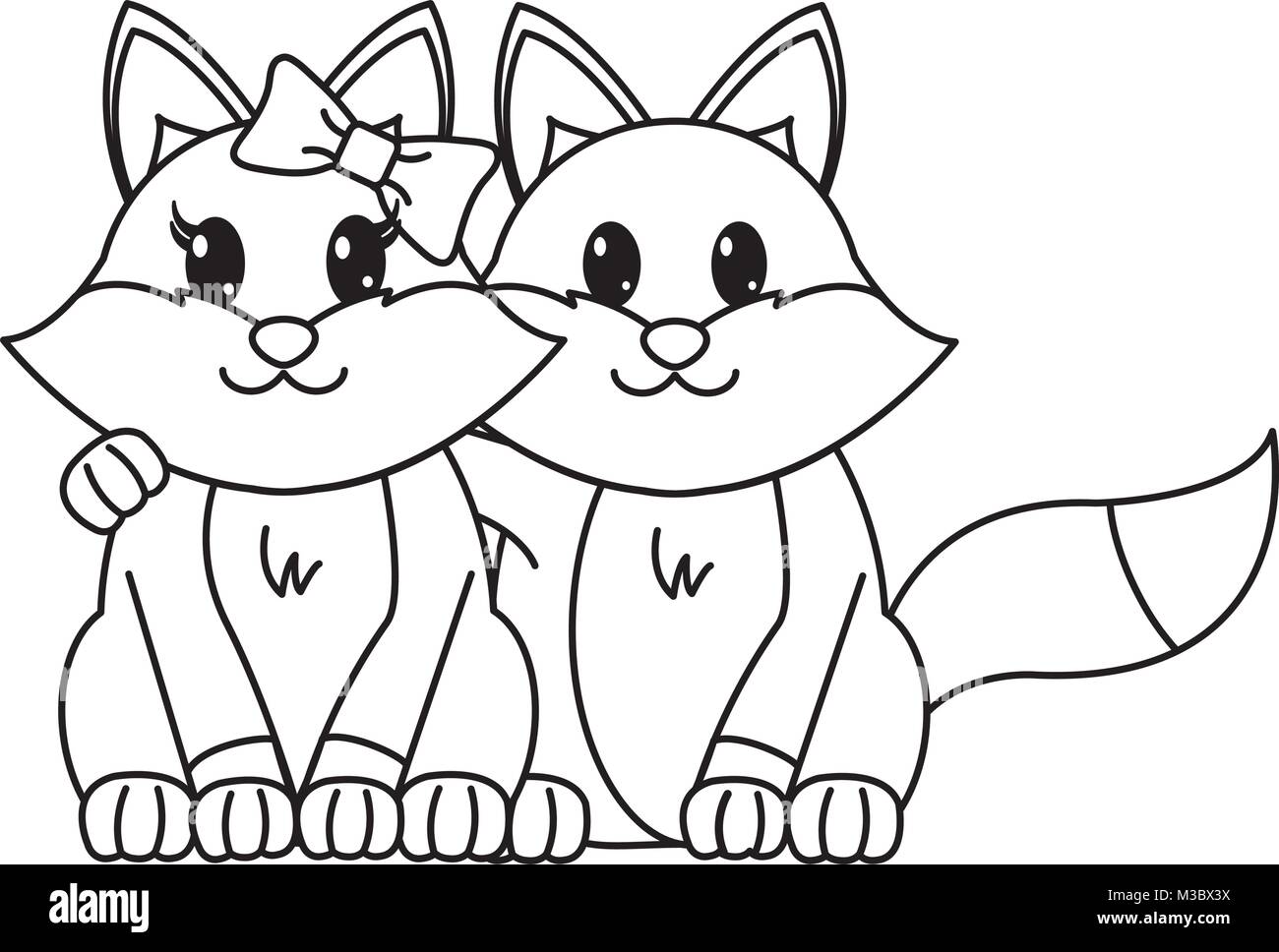 line fox couple cute animal together Stock Vector Image & Art - Alamy