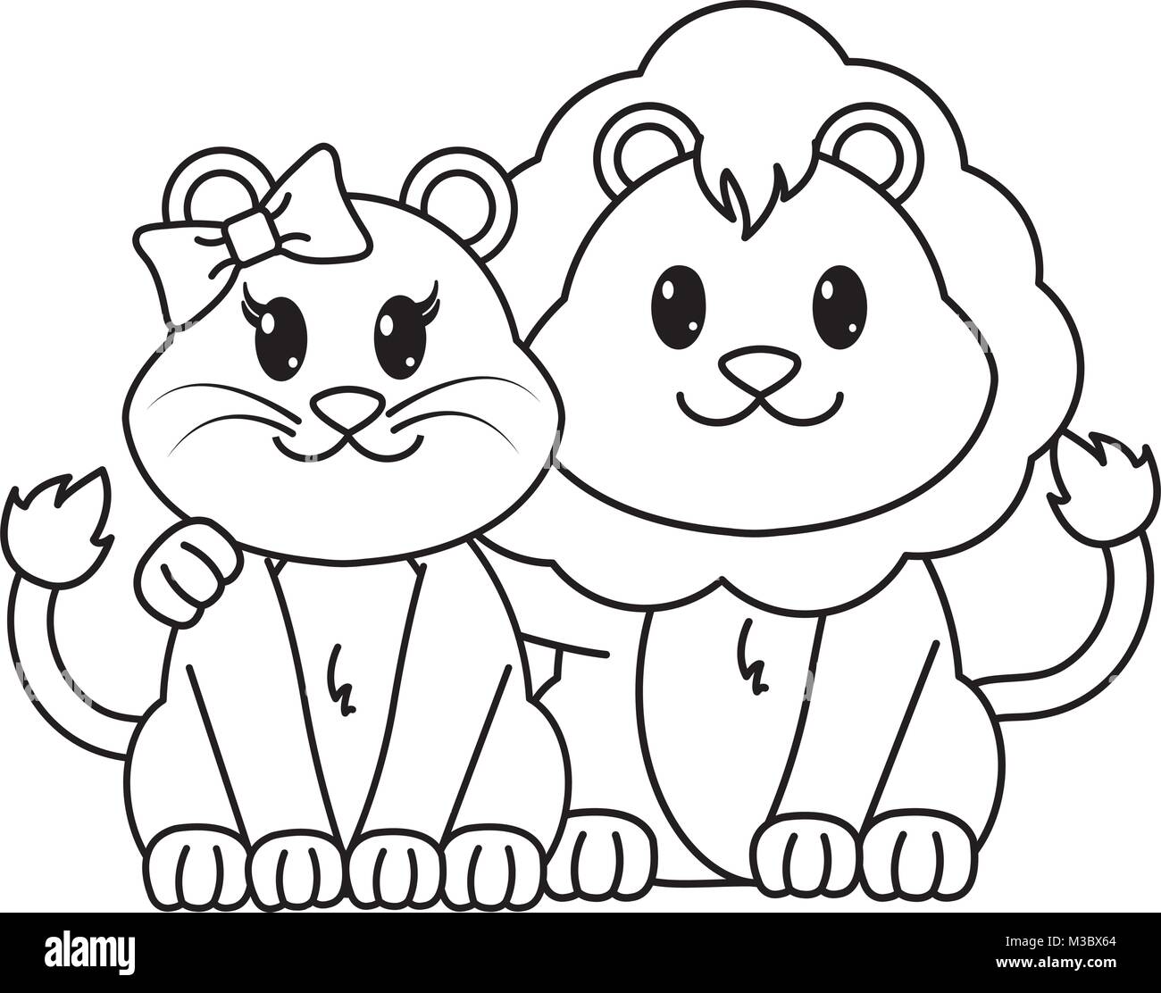line lion couple cute animal together Stock Vector Image & Art - Alamy