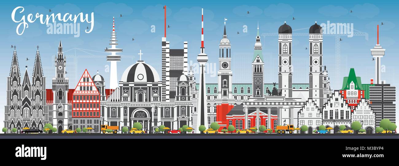 Germany City Skyline with Gray Buildings and Blue Sky. Vector ...