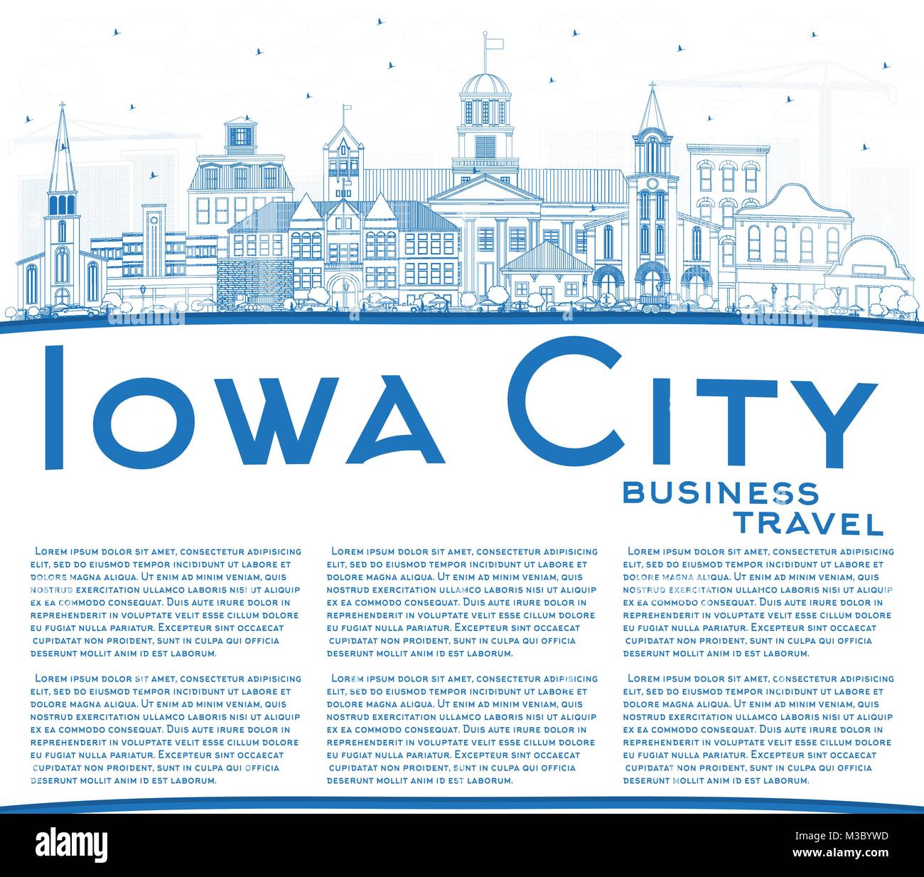 Outline Iowa City Skyline with Blue Buildings and Copy Space. Vector ...