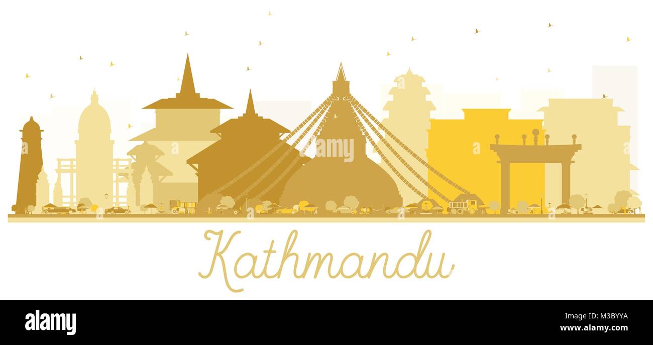 Kathmandu Nepal City Skyline Golden Silhouette. Vector Illustration ...