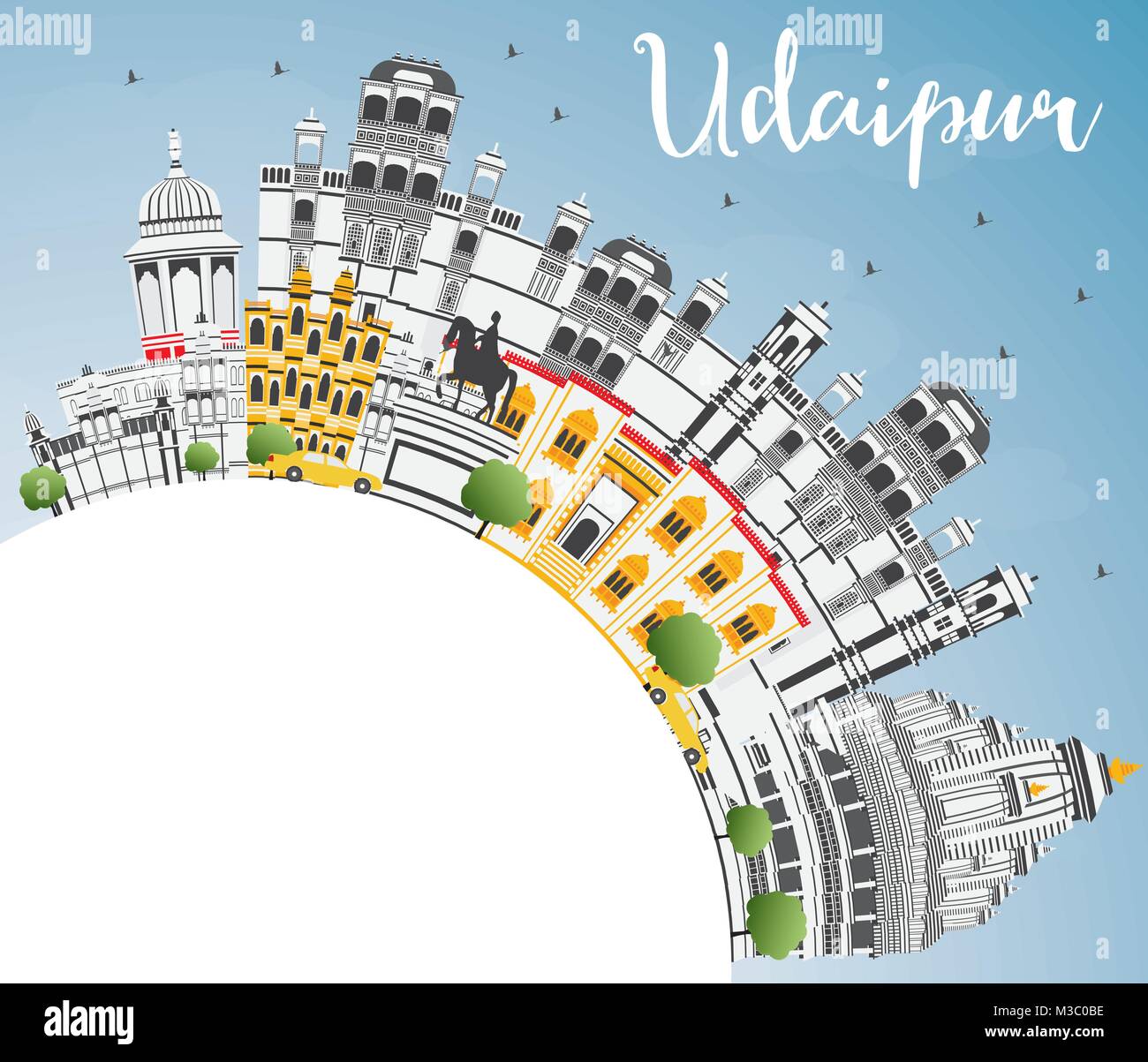 Udaipur India City Skyline with Color Buildings, Blue Sky and Copy ...