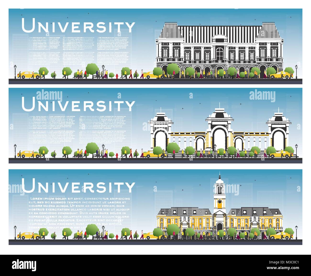 Set of University Study Banners. Vector Illustration. Students Go to ...