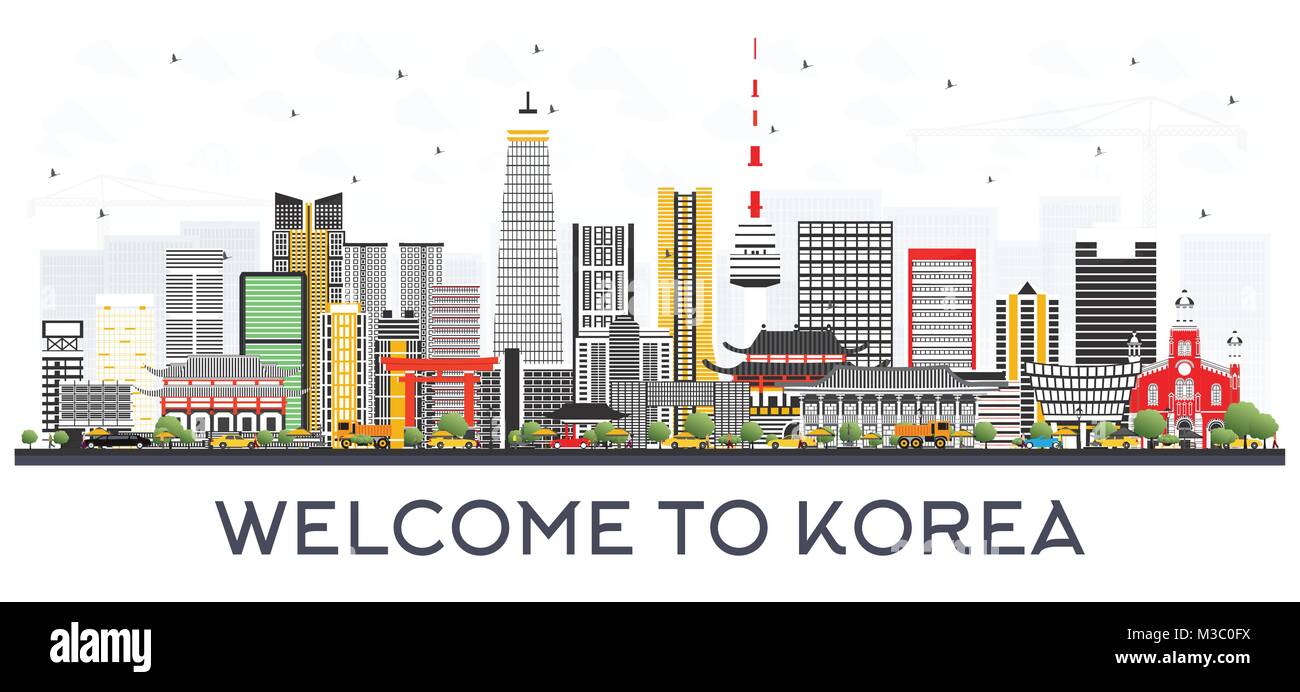 South Korea City Skyline with Color Buildings. Vector Illustration ...