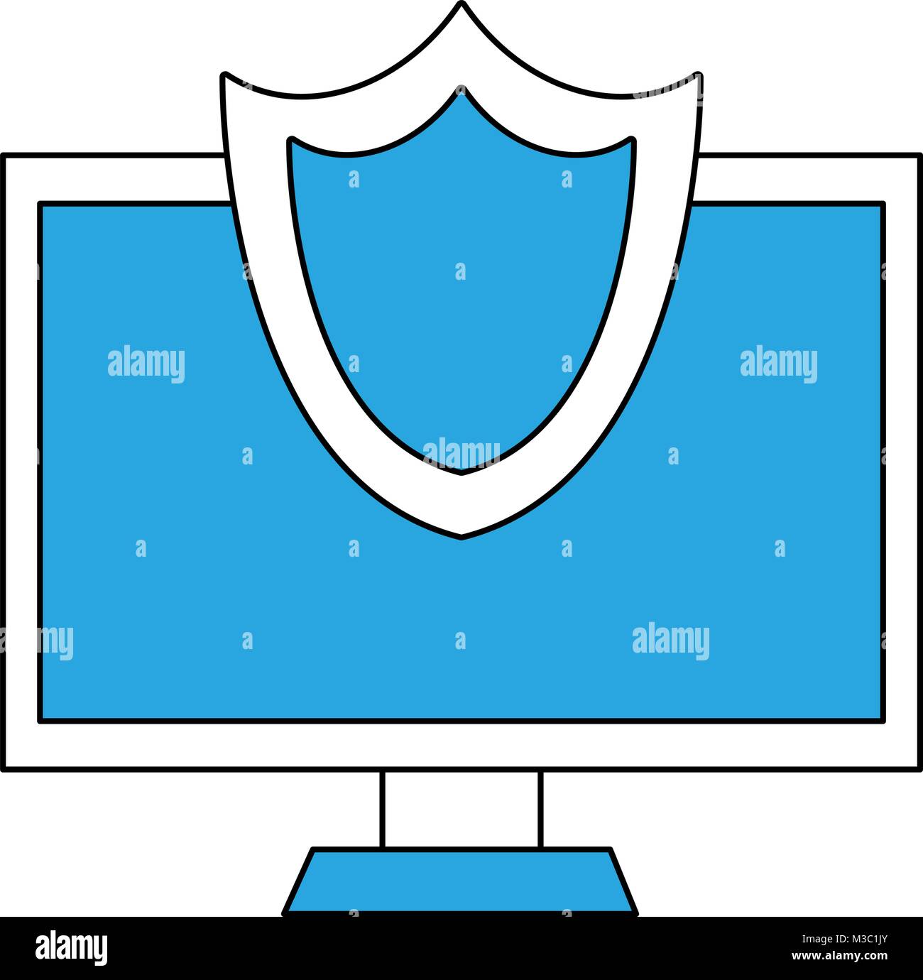 Blue computer monitor shield icon Stock Vector Images - Alamy