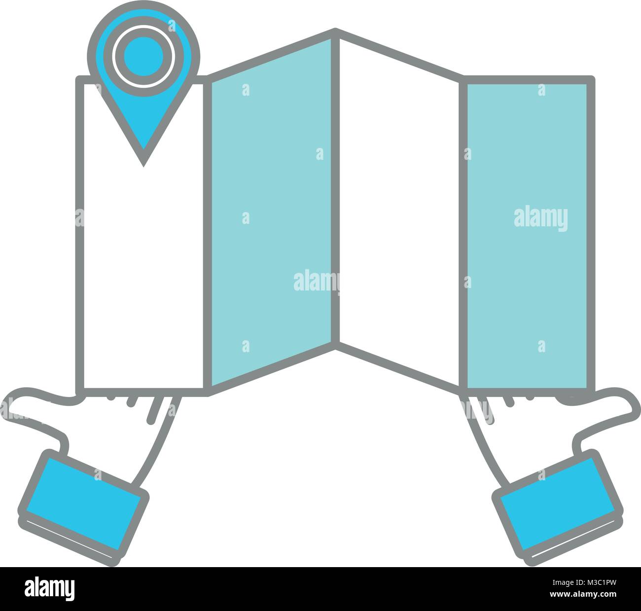 line color man hands with abstract map and location symbol Stock Vector ...