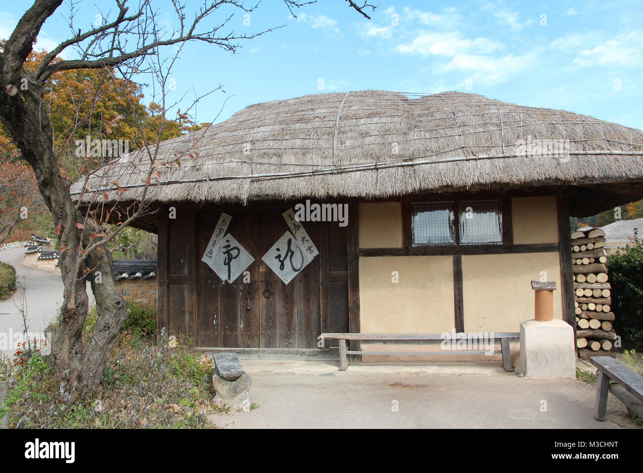 Front view of a traditional Korean cottage at Gyeongju Yangdong Folk ...