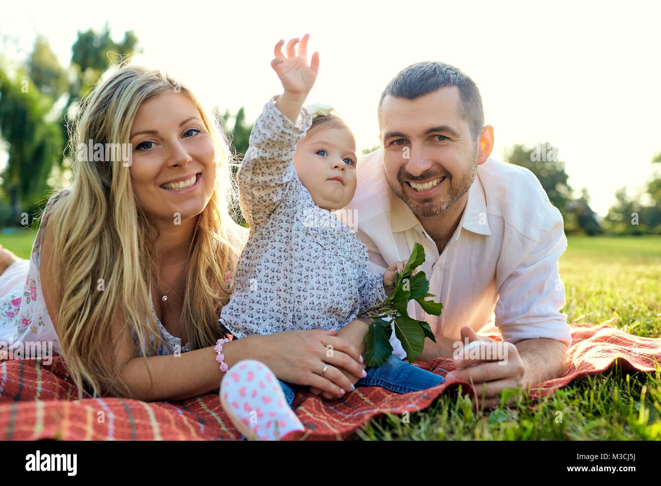 Happy family in a park in summer Stock Photo - Alamy