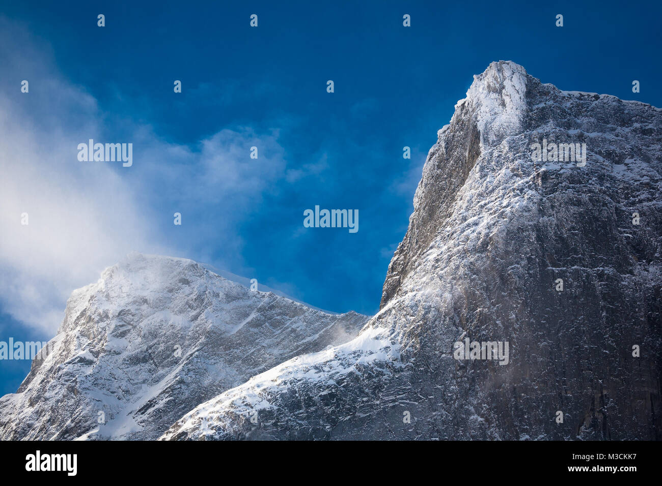 Winter in Romsdalen valley, Møre og Romsdal, Norway. The peak to the ...