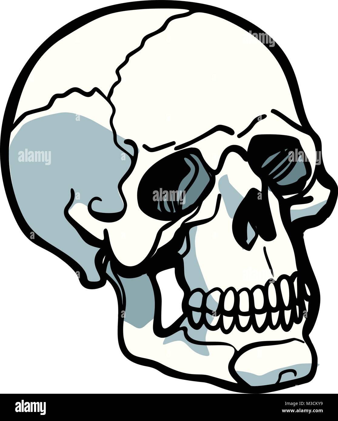 human skull isolated on white background. Comic book cartoon pop art ...