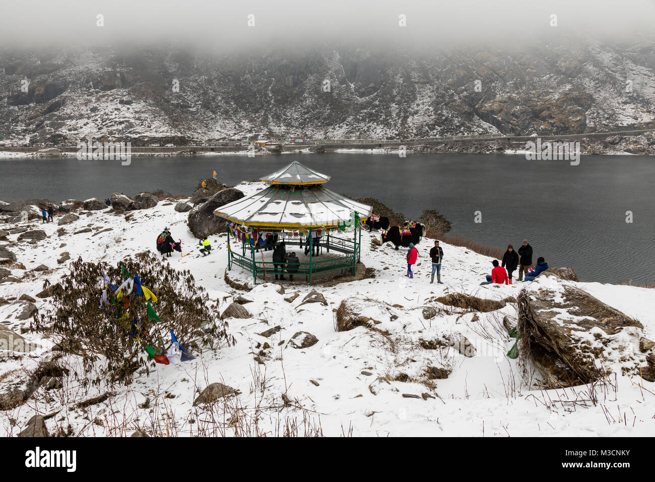 SIKKIM, INDIA, March 9 2017: Tourists at the Tsomgo (Changu) Lake in ...