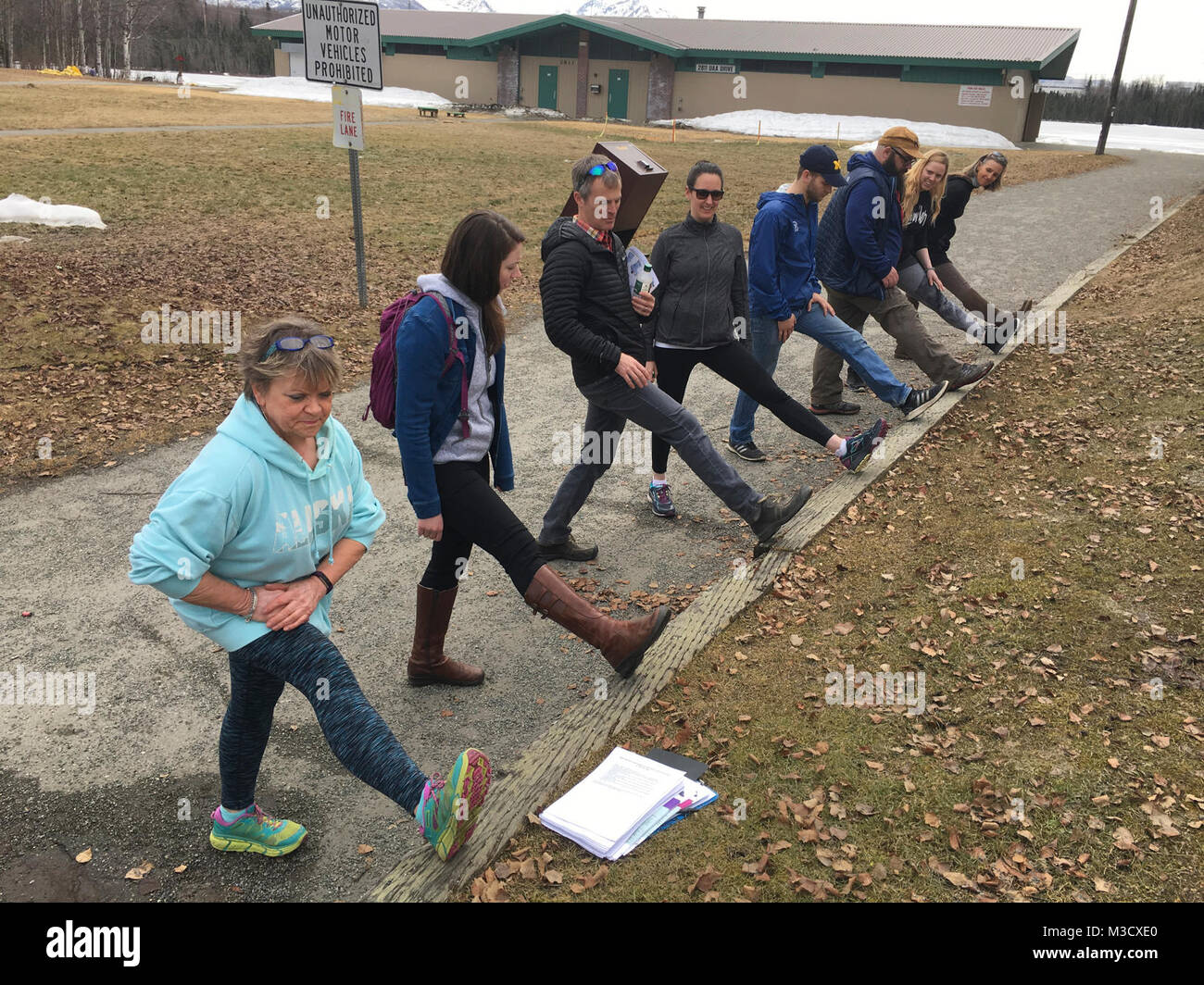 ParkRX pre-walk stretching Stock Photo - Alamy