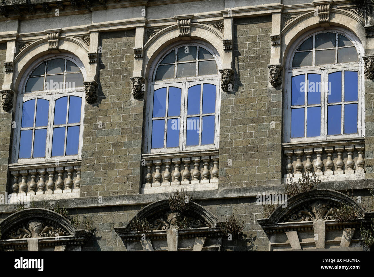 Architecture: Close up of Round Arched Windows with Glass Pane Stock ...