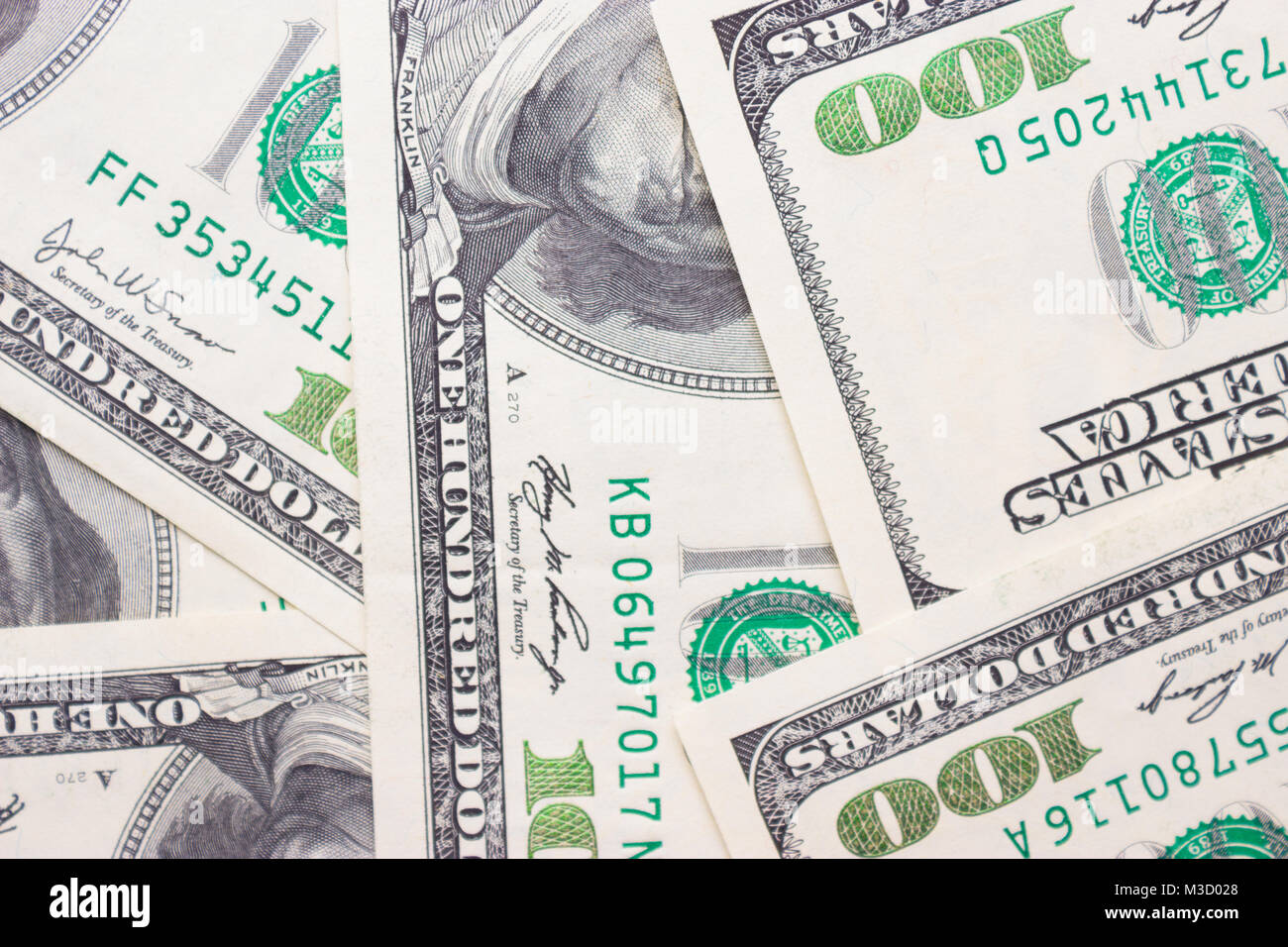 Background of 100 dollar bills on a table Stock Photo - Alamy