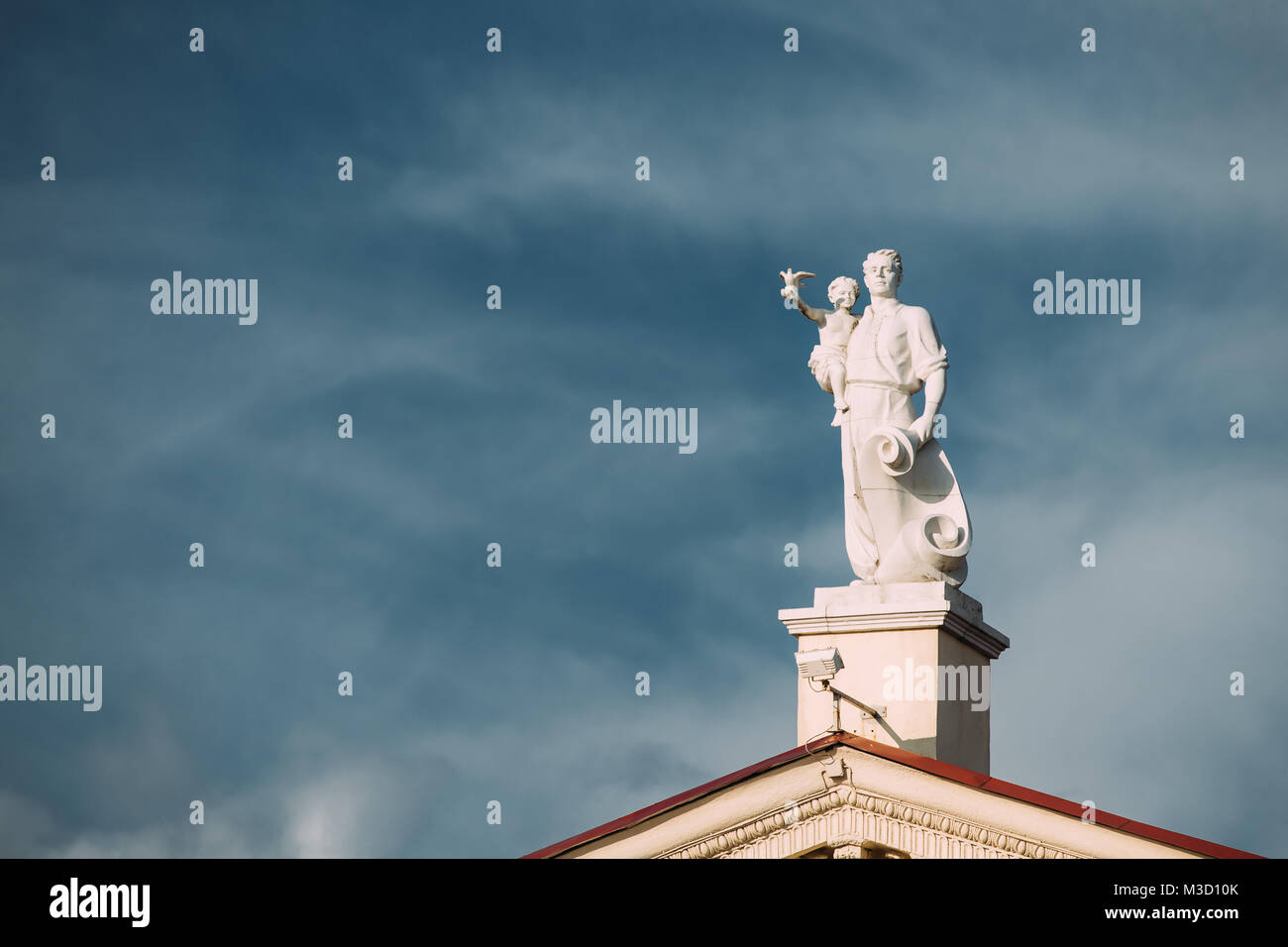 Minsk, Belarus. Close View Of Statue On Roof Of Culture House Of Trade ...