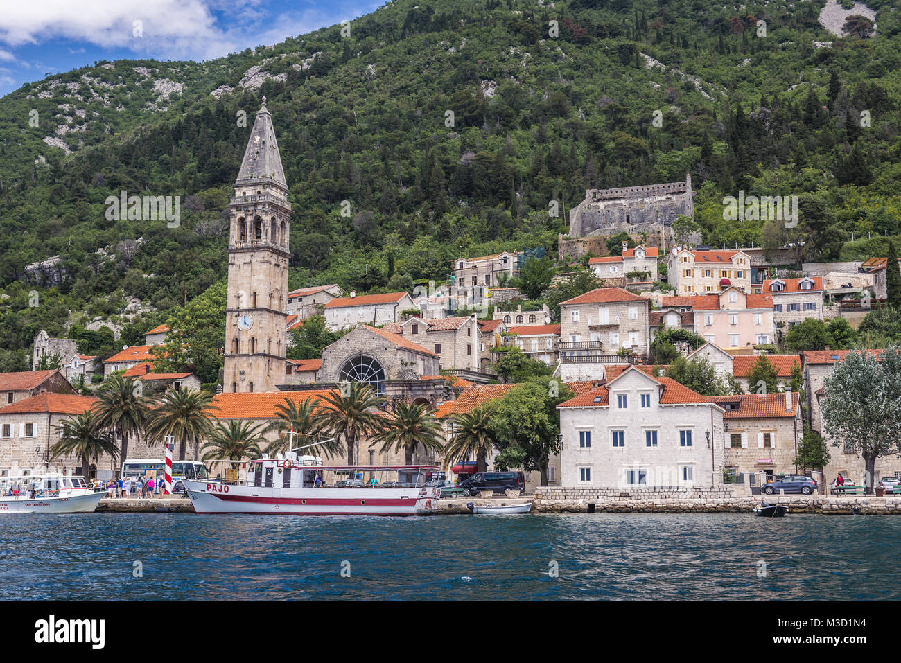 Church of Saint Nicholas in Perast historical town seen from the Bay of ...