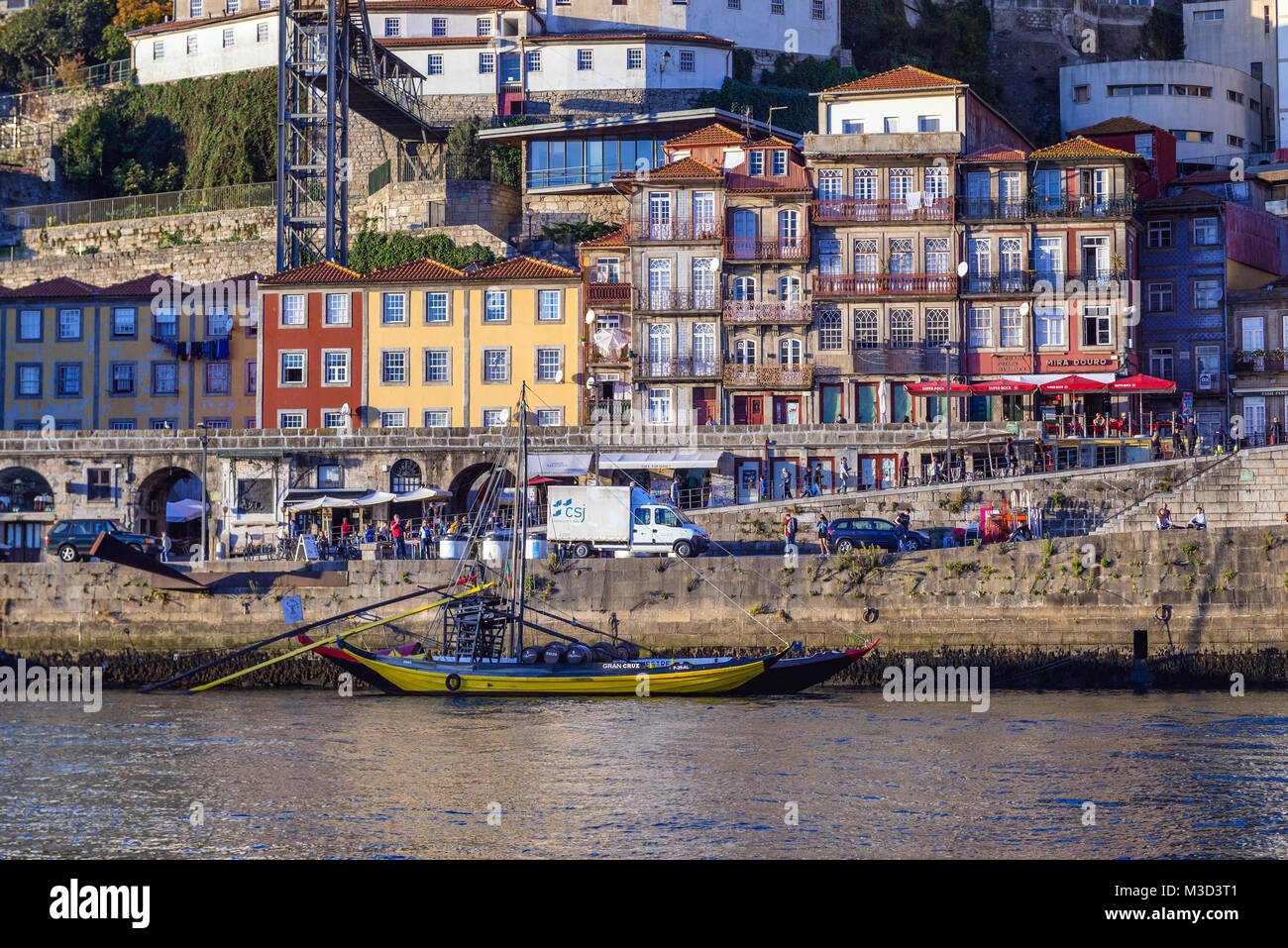 Buildings in Ribeira district on Douro River waterfront in Porto ...