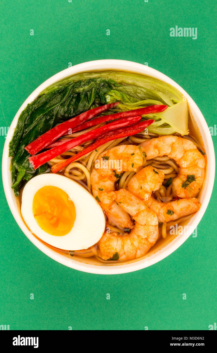 Japanese Style Prawn And Noodle Ramen Soup With Pak Choi And Chillies ...