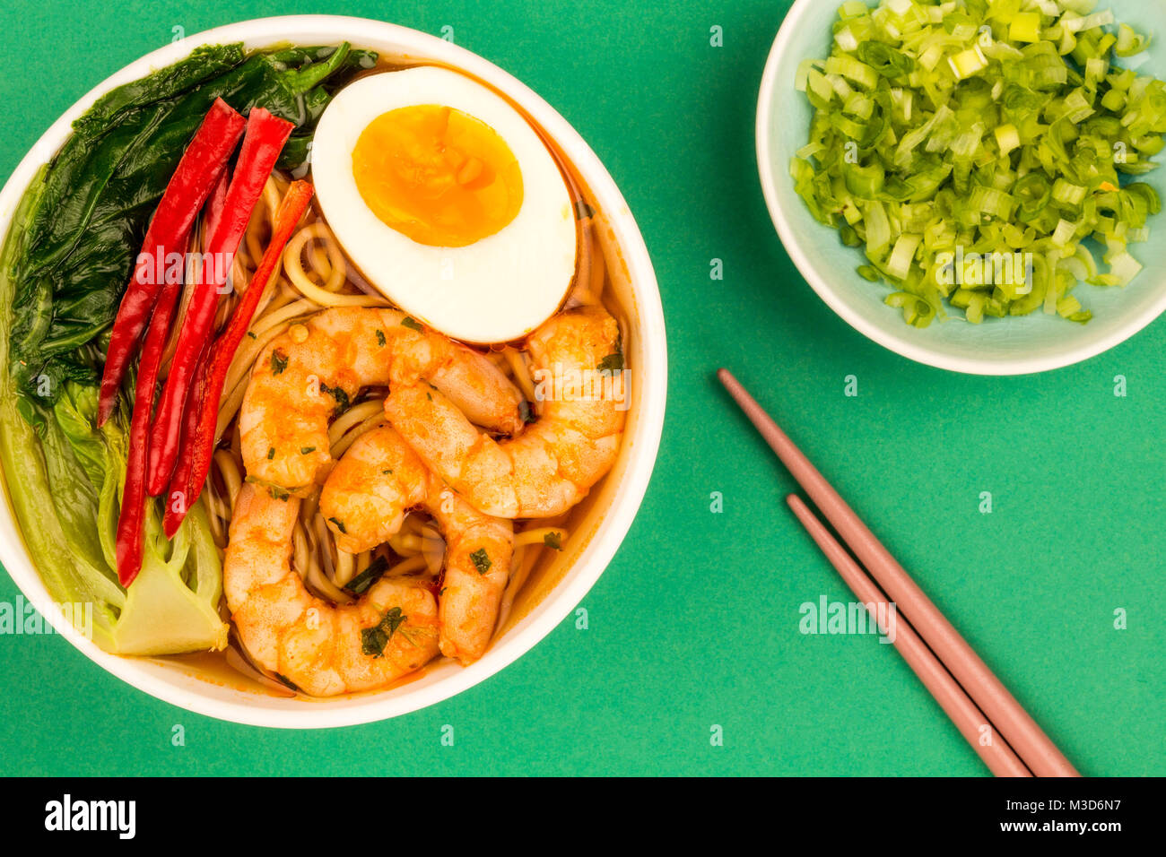 Japanese Style Prawn And Noodle Ramen Soup With Pak Choi And Chillies ...