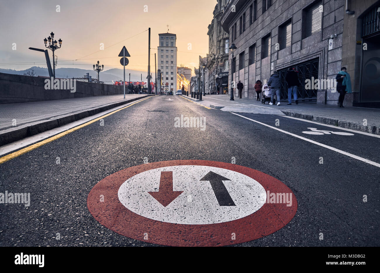 Painted road signs. Bilbao. Biscay. Basque Country. Spain Stock Photo ...
