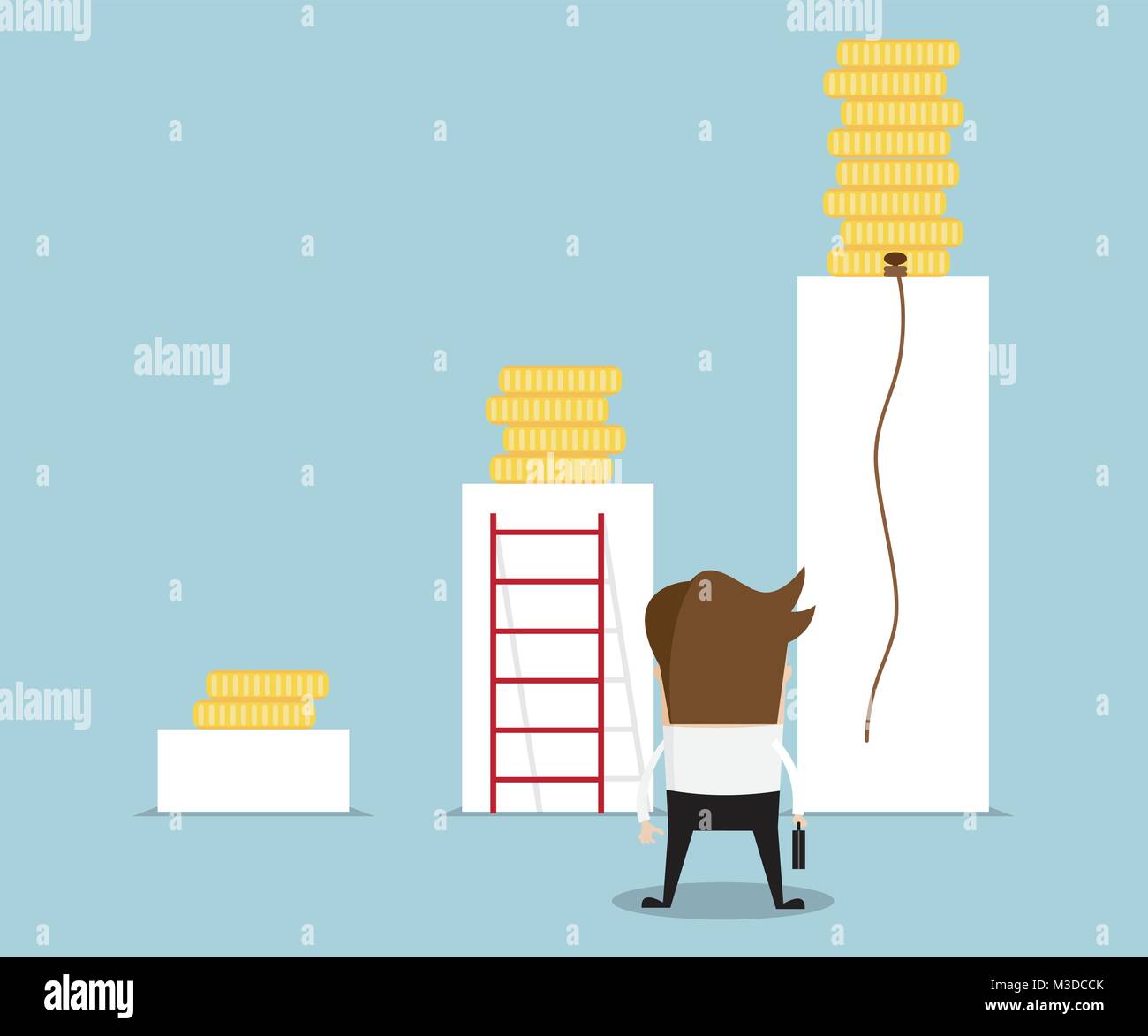 illustration of businessman standing to choose way to money coin on ...
