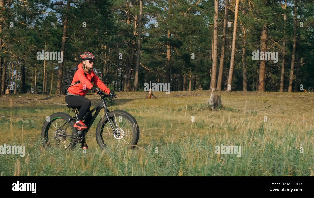 Fat bike also called fatbike or fat-tire bike in summer riding in the ...