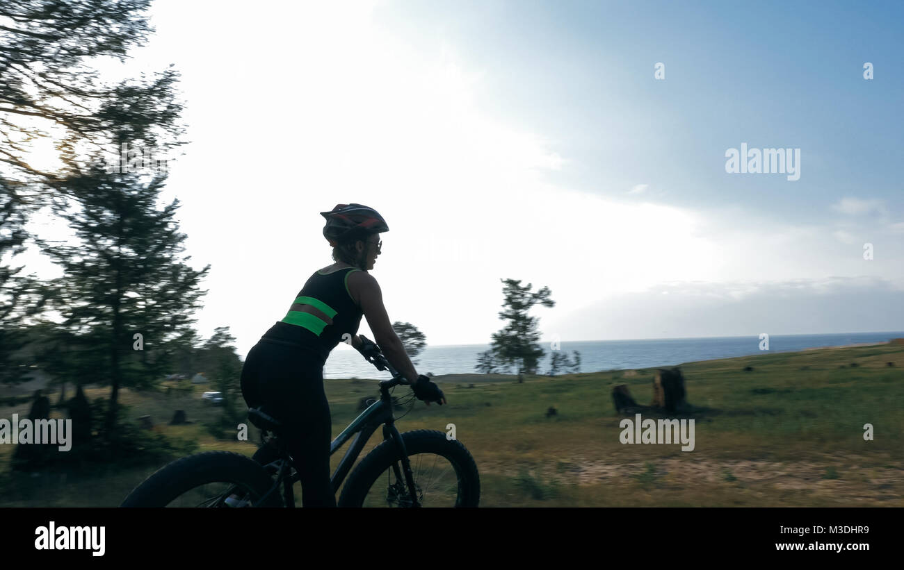 Fat bike also called fatbike or fat-tire bike in summer riding in the ...