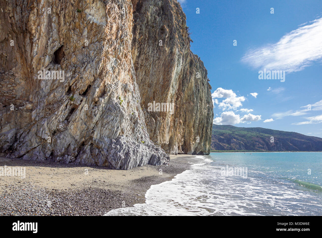 tall sharp cliff shooted from the water near at beach Stock Photo - Alamy