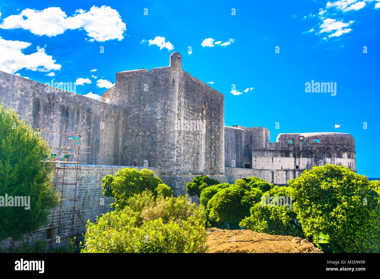 Scenic view at old forts and walls in Dubrovnik city, Croatia Stock ...