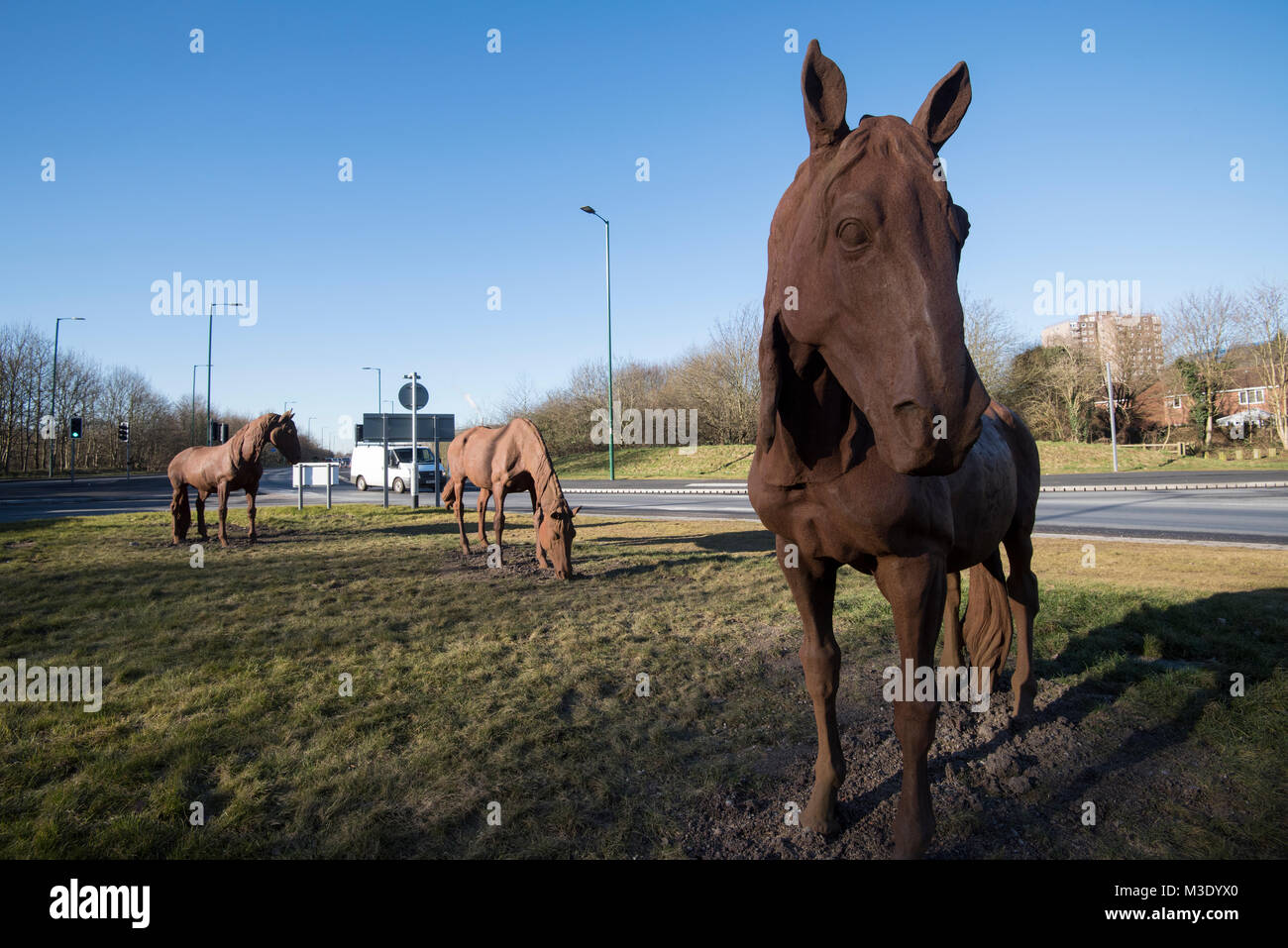 Horse Sculptures on Racecourse Roundabout on Daleside Road in Colwick ...