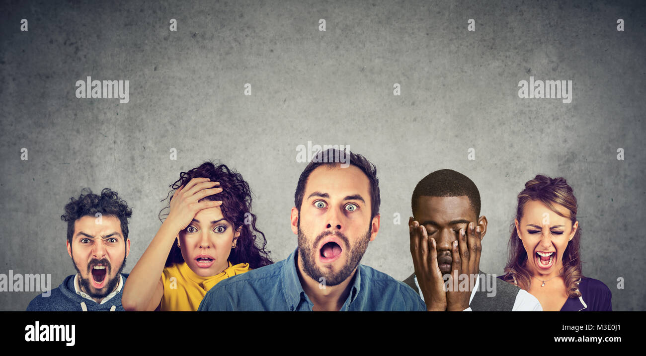 Group of multicultural people being emotional with different feelings ...