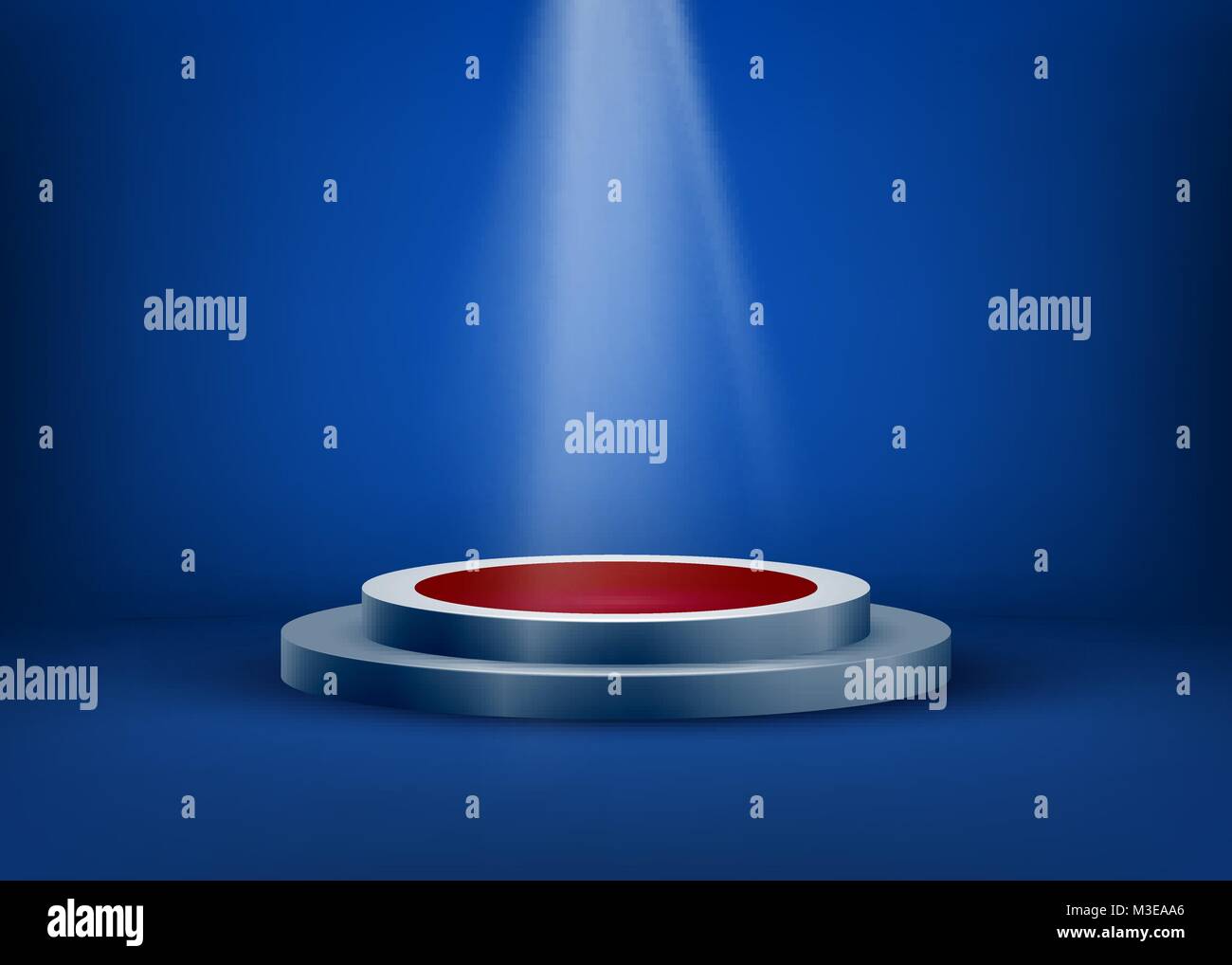 Empty scene is lit by light from a spotlight on a blue background ...