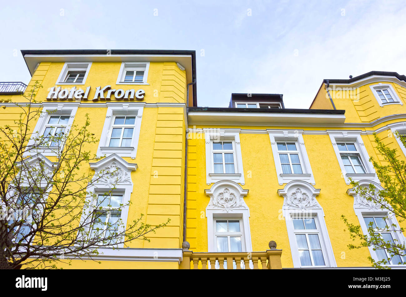 Munich, Germany - May 03, 2017: The facade of Krone Hotel building ...