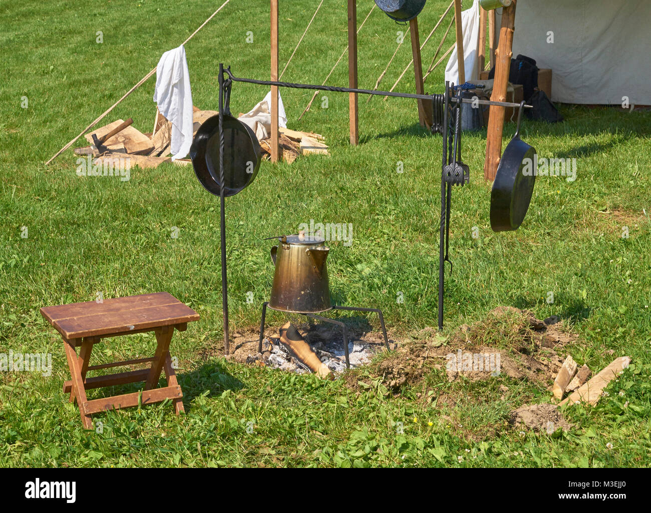American Civil War Military bivouac and camp life re-enactment Stock ...