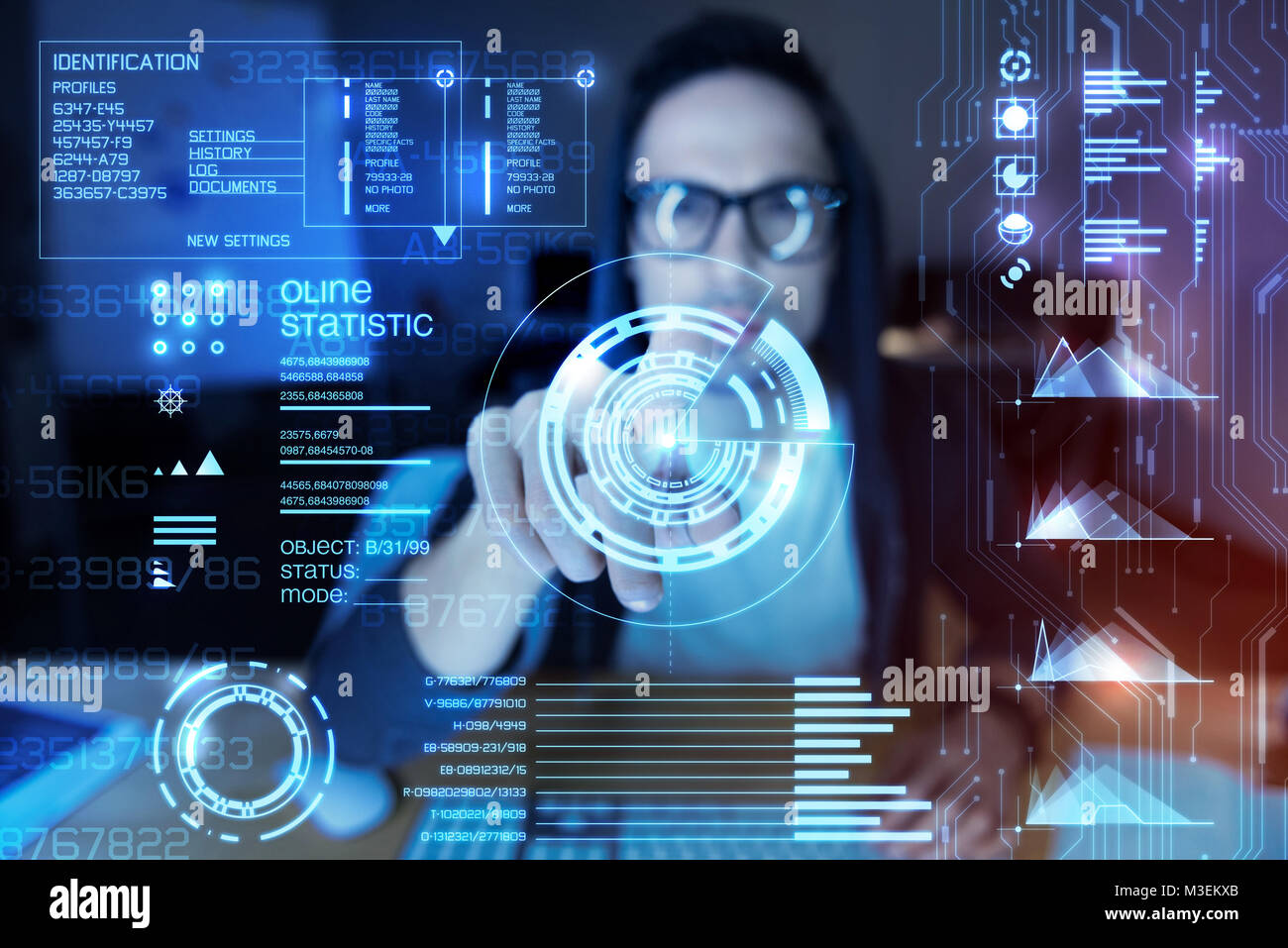 Smart programmer touching a virtual diagram while working Stock Photo ... Smart programmer touching a virtual diagram while working Stock Photo ...