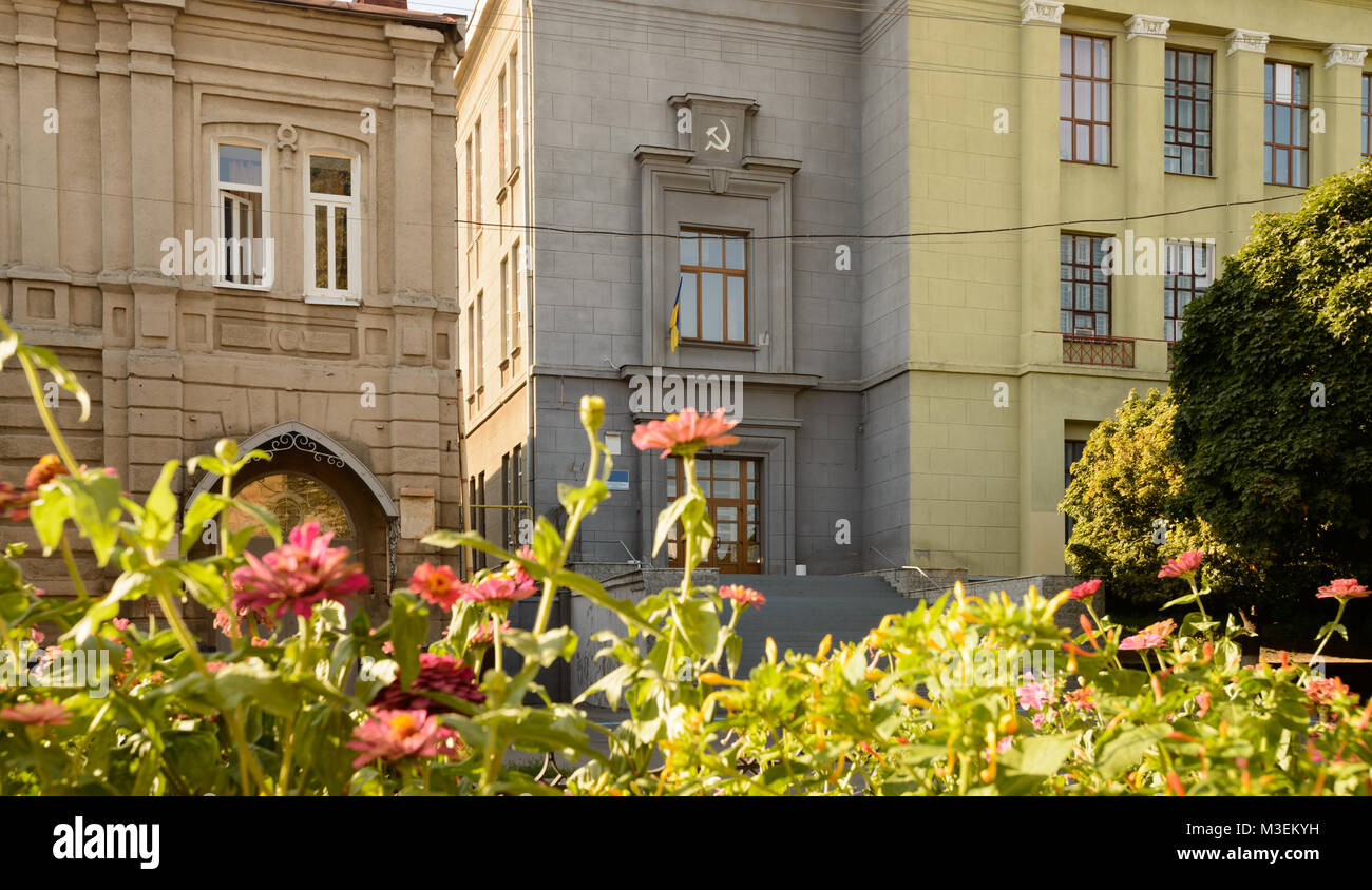 Tipical soviet architecture, a building in kharkiv, Ukraine Stock Photo ...