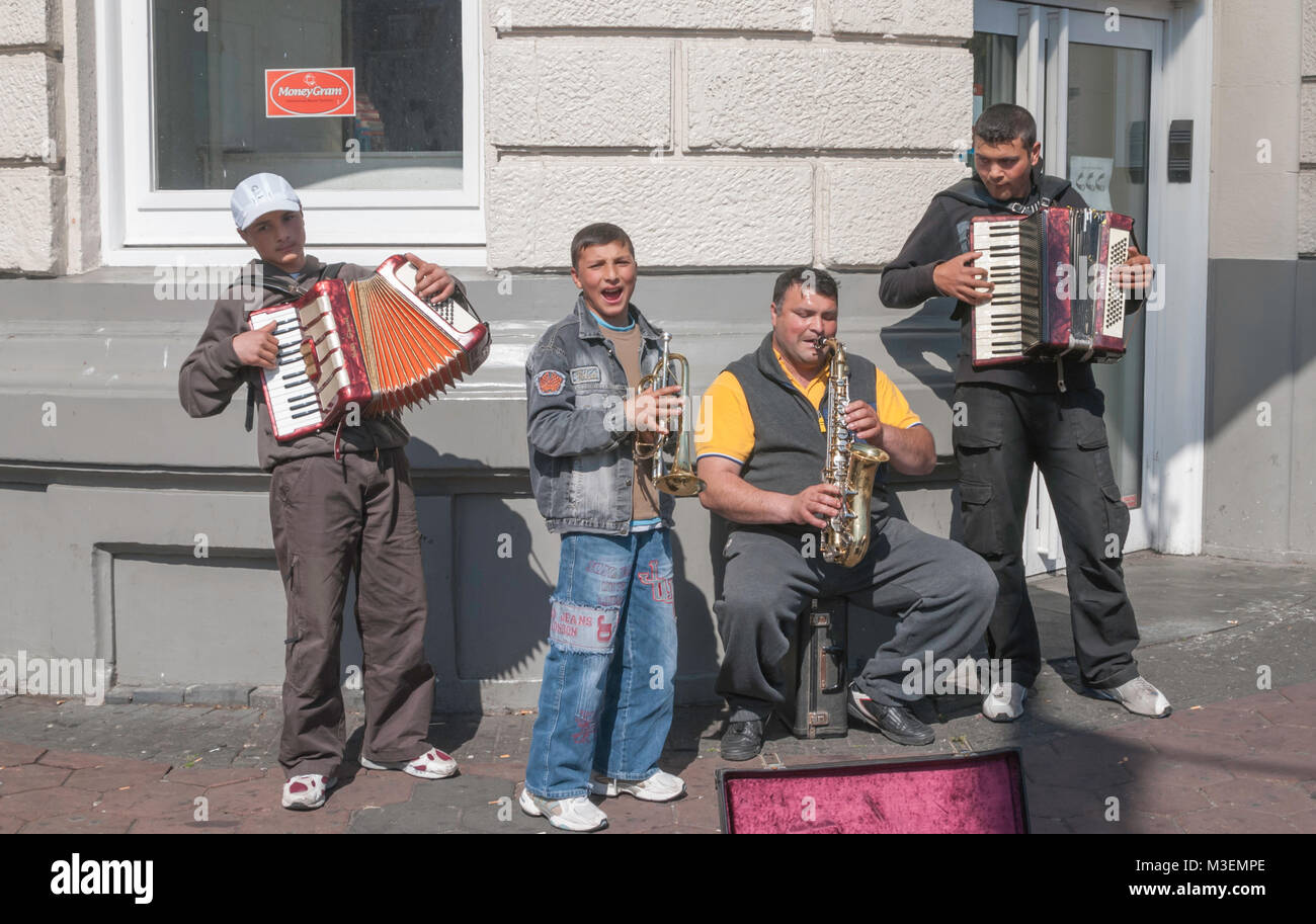 Amsterdam, Netherlands / April 29, 2007: Street musicians performing on ...