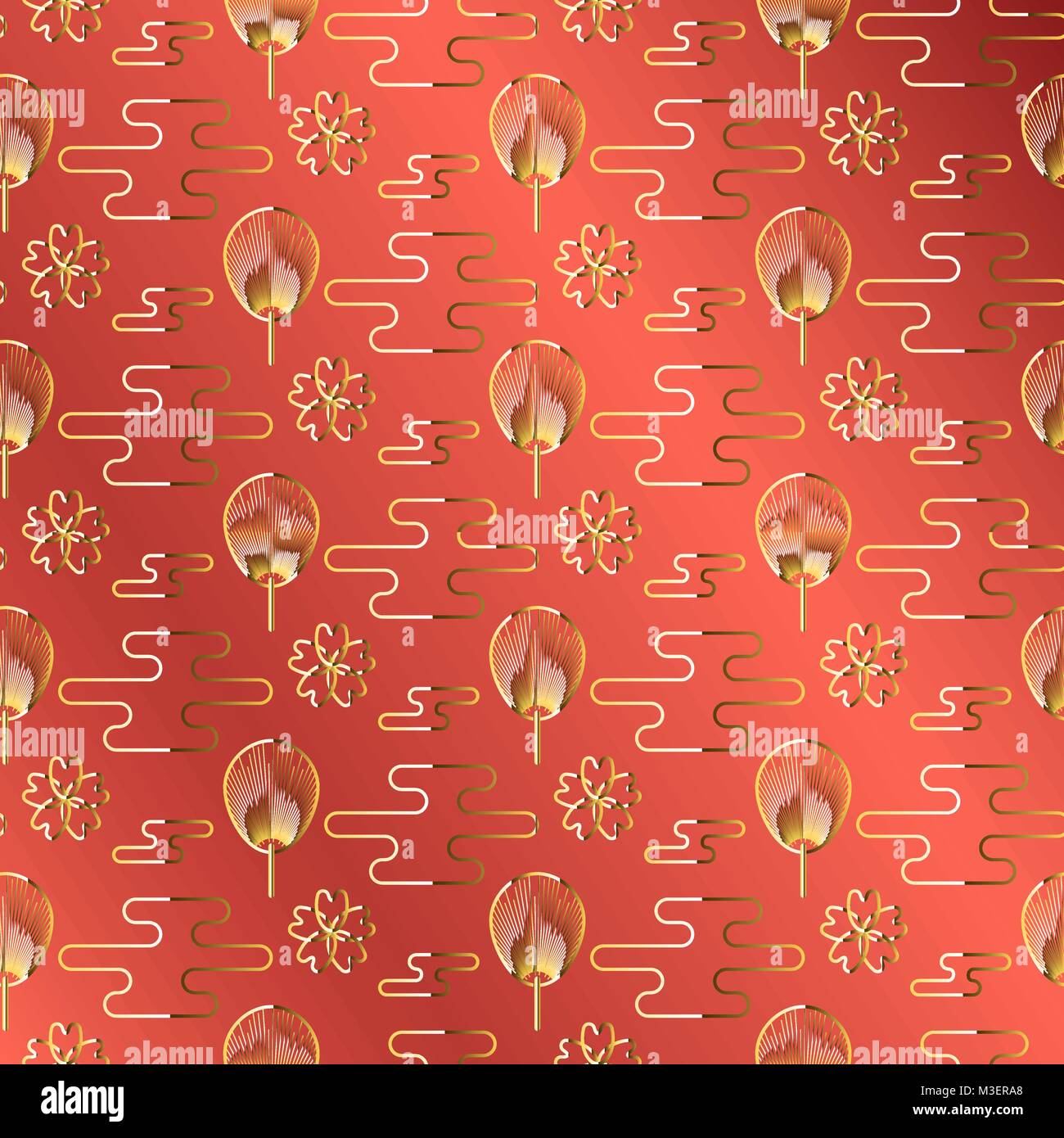 Japan fan gold on red jewel color background Stock Vector Image & Art ...