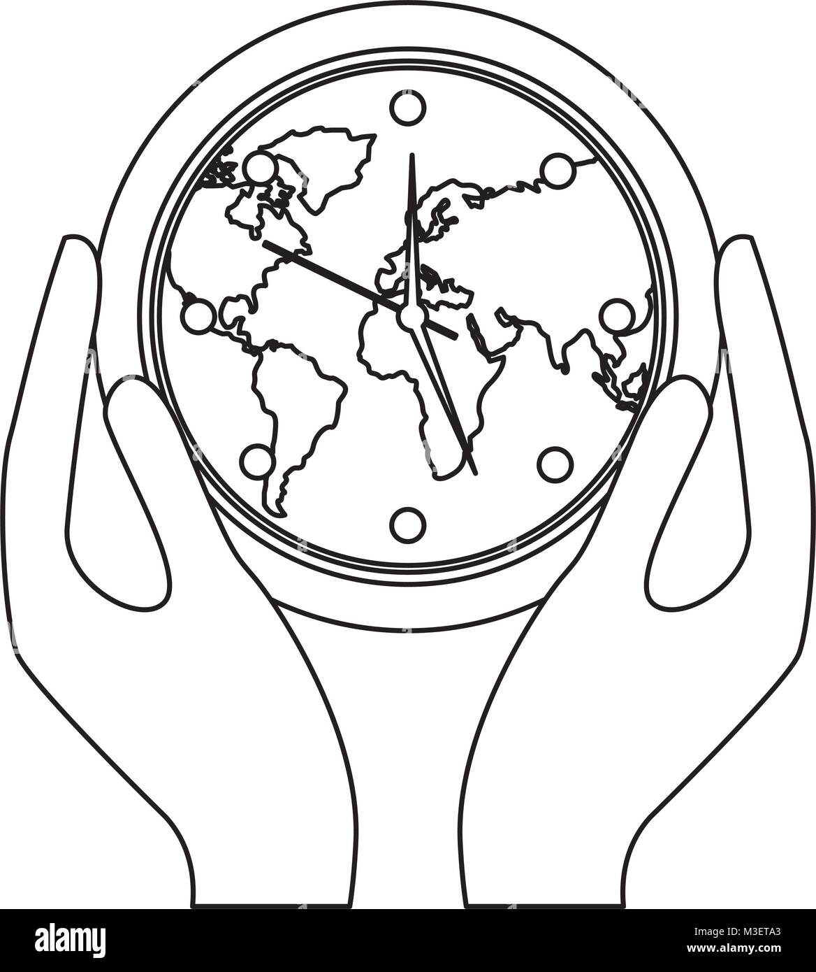 hands holding clock with earth map inside Stock Vector Image & Art - Alamy