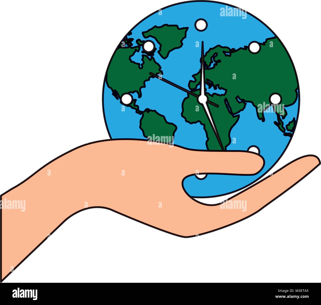earth globe clock in hand Stock Vector Image & Art - Alamy