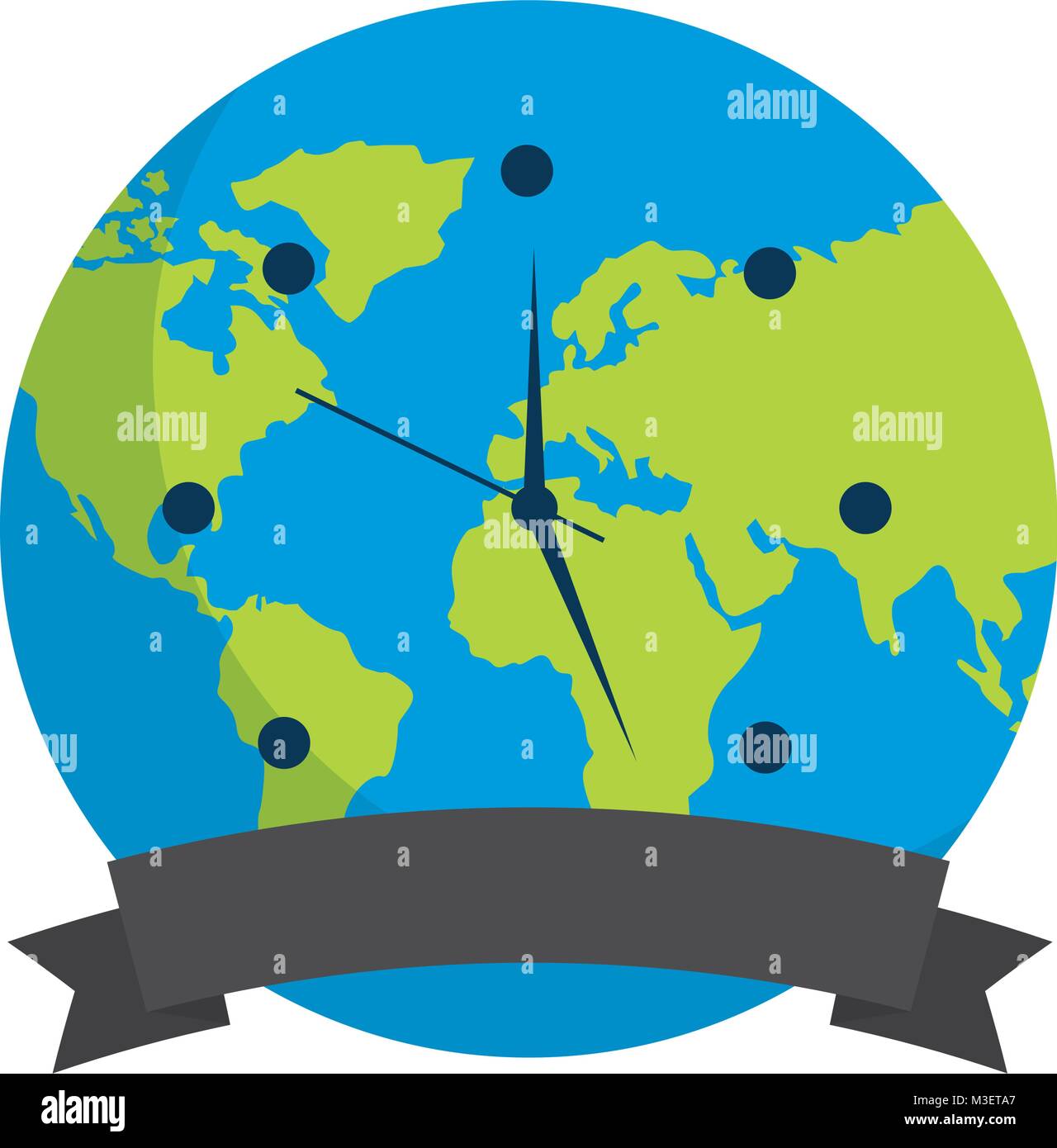 clock with earth planet globe with ribbon Stock Vector Image & Art - Alamy