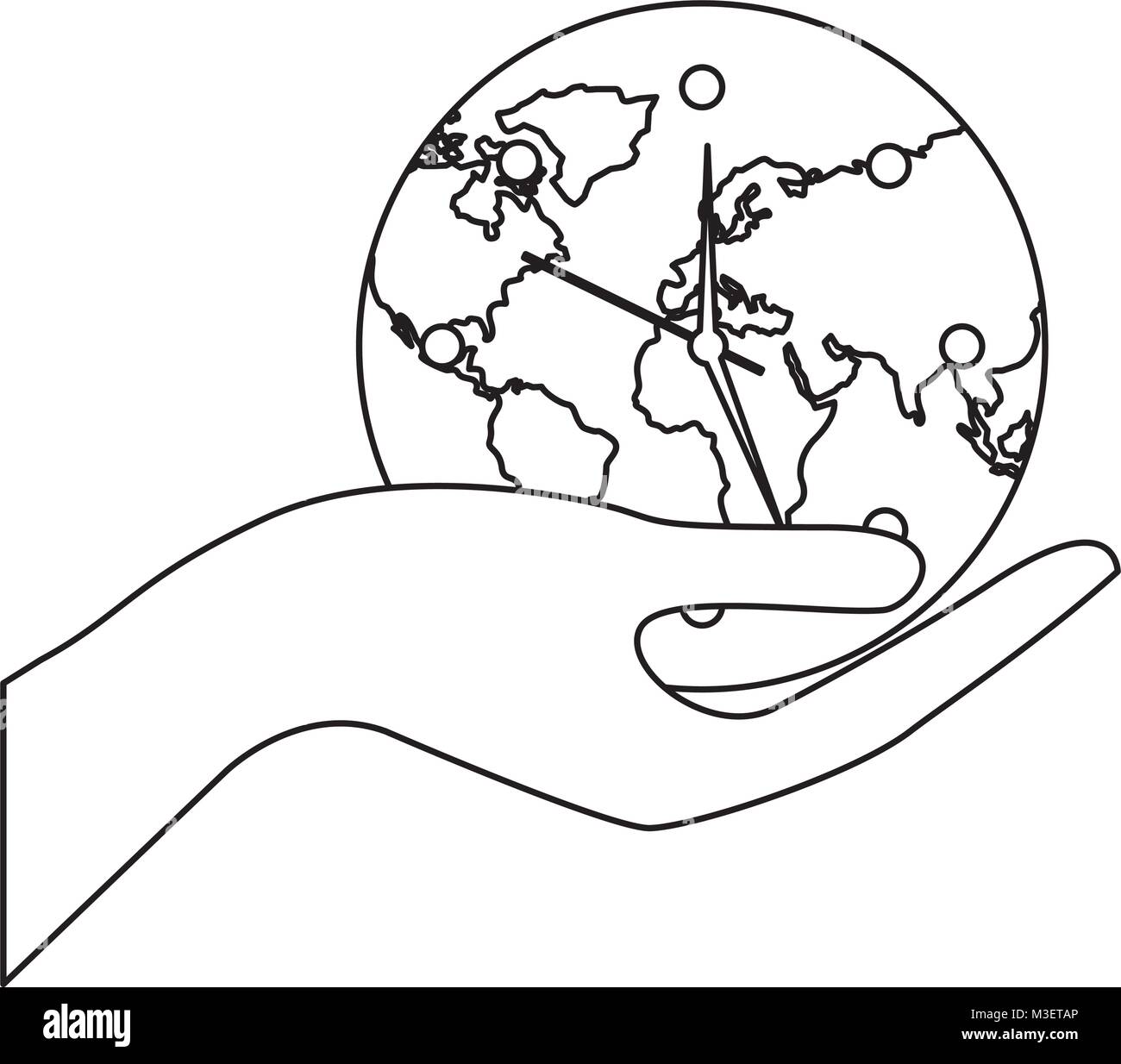 earth globe clock in hand Stock Vector Image & Art - Alamy