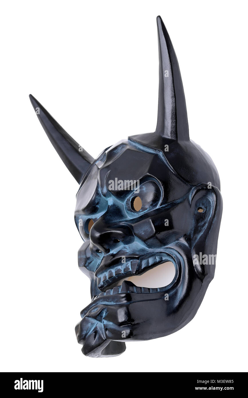 Japanese traditional demon mask used in Noh theater, white background ...