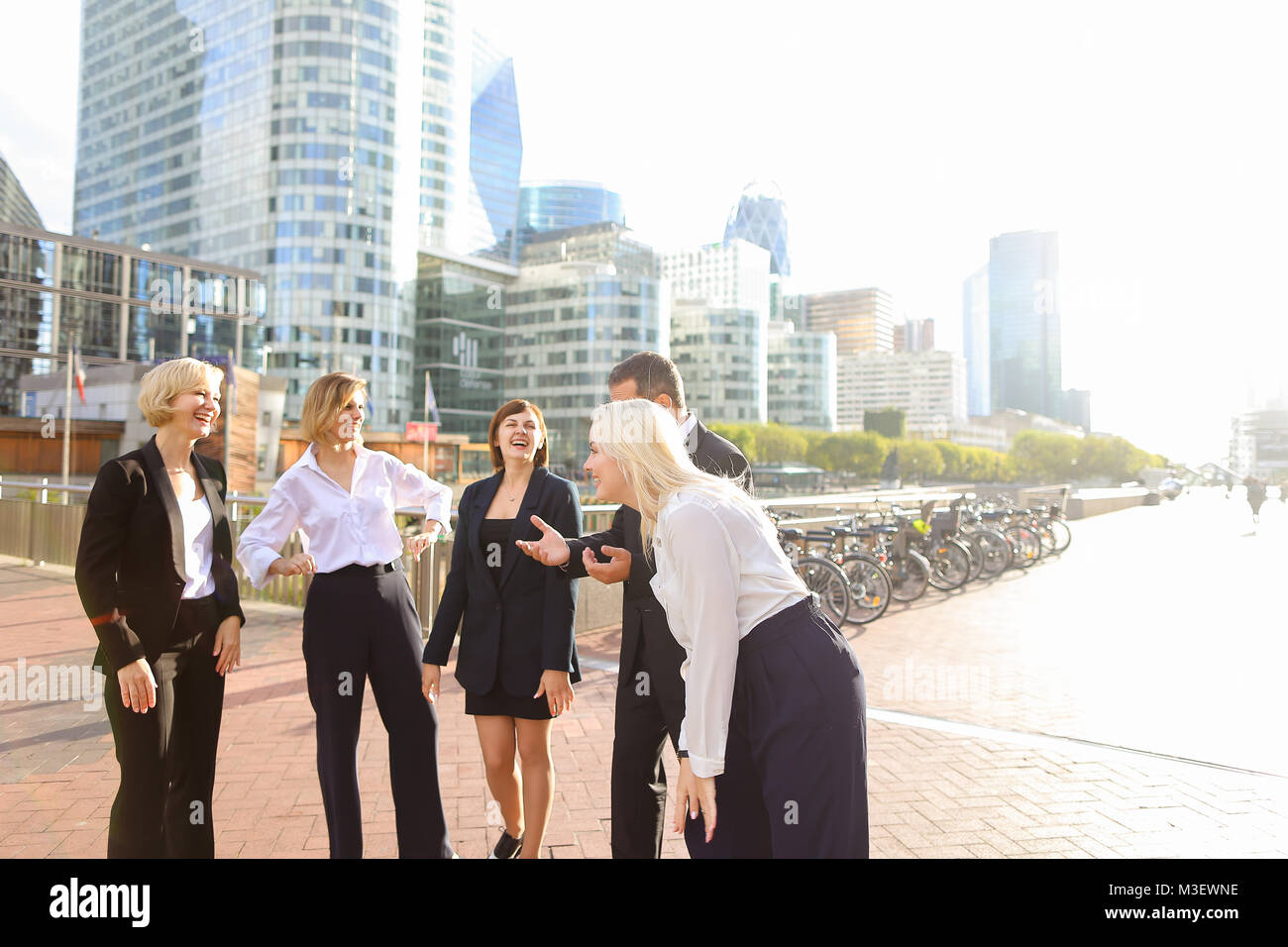 Successful business team greeting each other with good result ou Stock ...