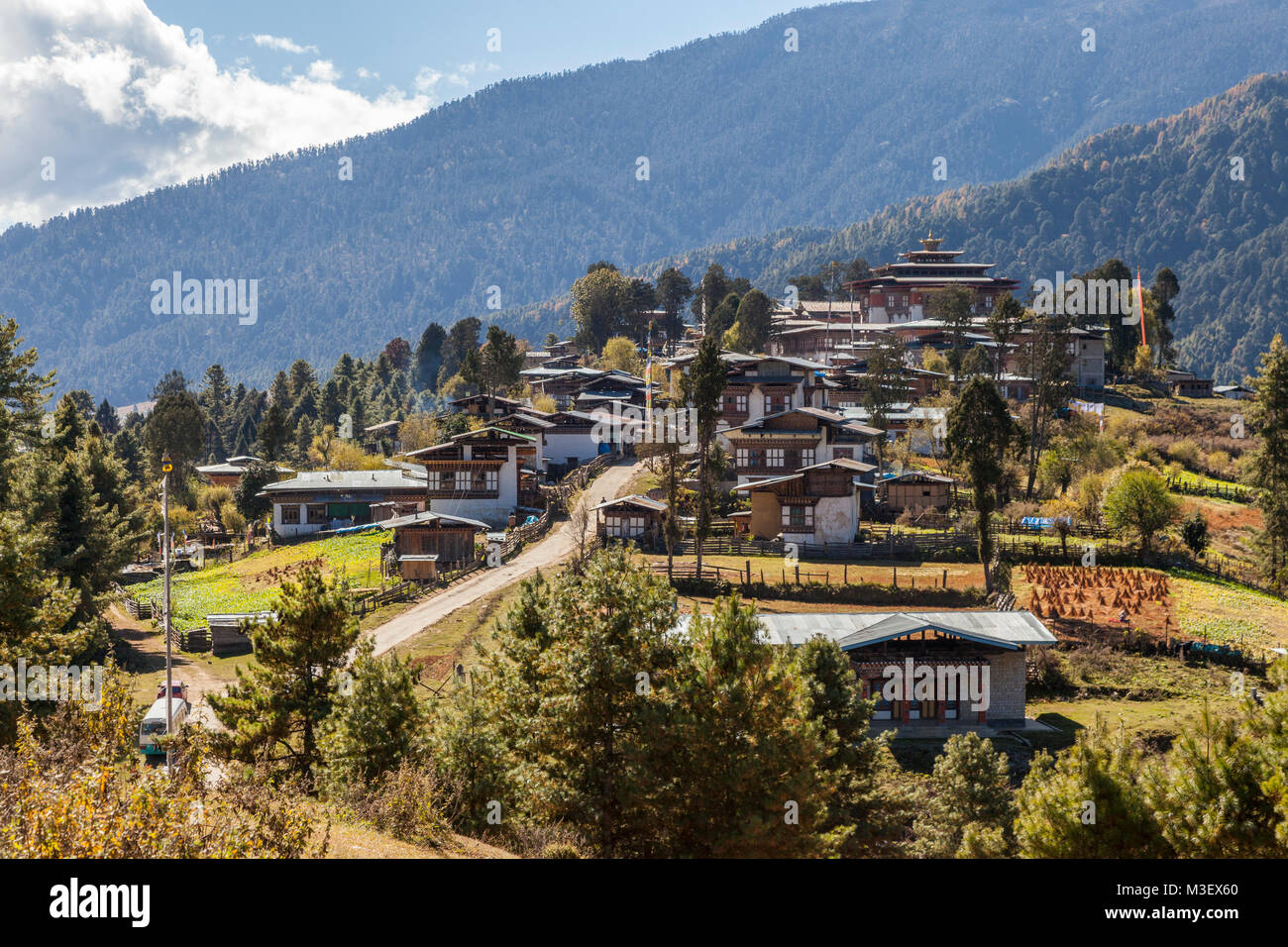 Phobjikha, Bhutan. Gangtey Goemba and Surrounding Settlement Stock ...